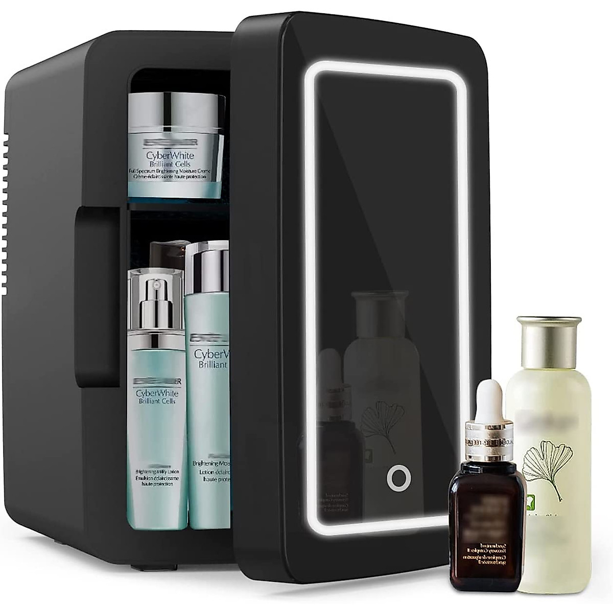 PERSONAL CHILLER 6.2L Skincare Fridge with LED Makeup Mirror, Mini Cooler Fridge, Portable Fridge for Makeup, Skincare, Snacks, Bedroom Vanity (Black)