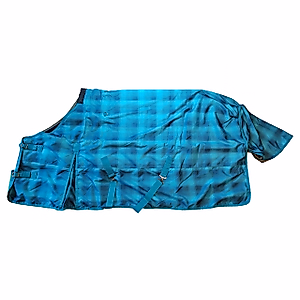 Ankaier 600D Waterproof & Windproof Winter Turnout Horse Blanket with Detachable Neck Hood Covered, High-Grade Thermal Polyfill Materials (250 Grams), Heavy Weight Version- Blue/Grid - 72" inches