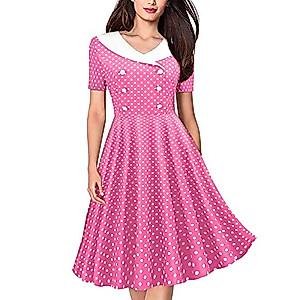Short Dresses for Teens Women Fashion Short Sleeve V-Neck Wave Point Printing Short Sleeve Dressy Fall Dresses for Women Pink