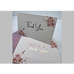 Aeon Passions Elegant Floral Thank You Cards with Rose Gold Foil Stamping and Envelopes with Gold Lining in a Sturdy Box - 36 Pack - 4x6 Inches (Weddings, Bridal Showers, Birthdays and more) (Pink)