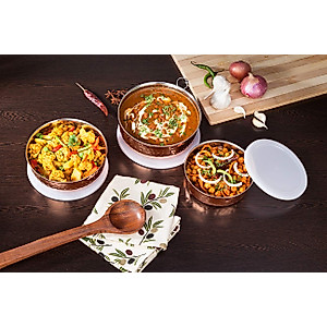 SIGNORA WARE Signoraware Food Storage Bowls - Copper Plated Stainless Steel Stackable Storage Bowl Set with airtight Lids, 3 pc Multi Size Set