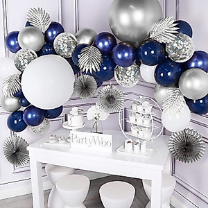 CANREVEL 127pcs Navy Blue Silver Balloons Garland Kit White Silver Confetti Balloons Arch Kit for Birthday Party Baby Shower Wedding Graduation Prom Decorations