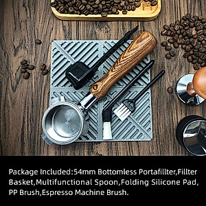 NEOUZA Coffee 51mm Bottomless Portafilter Compatible with DeLonghi Dedica EC680/EC685/EC785/EC820/EC850/EC860 SMEG Coffee Machine, Stainless Steel,Rosewood.Free with Basket, Spoon, tamper mat