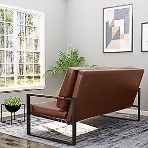 AWQM Faux Leather Couch, Mid-Century Loveseat Sofa,Upholstered Faux Leather Loveseat,Small Loveseat for Small Spaces,Small Couch for Bedroom,Office,Living Room,2-Seat Sofa,Borwn