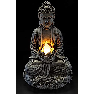 VP Home Zen and Tranquil Buddha Solar Powered Flickering LED Outdoor Decor Garden Light