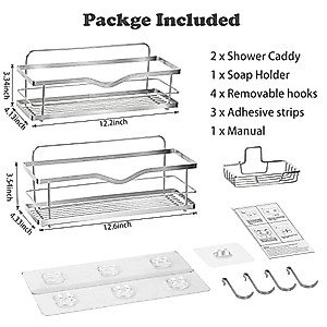 JOLALIA Shower Caddy Shelf with Adhesives, Shower Shelves Adhesive 4 Hooks, Bathroom Shelf Organizer for Wall with Soap Dish Holder, Stainless Steel Bathroom Shower Storage for Bathtub Shampoo -3 Pack