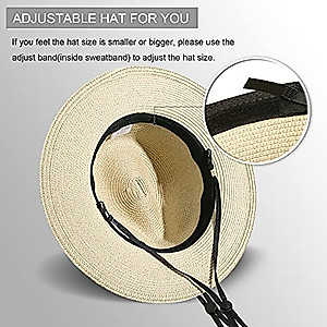 Lanzom Women Wide Brim Straw Panama Roll up Hat Fedora Beach Sun Hat UPF50+ (Khaki) One Size