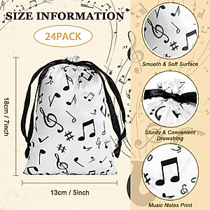 Wesnoy 24 Pcs Music Notes Gift Bags Musical Note Drawstring Treat Bag Music Decorations Musical Party Favor Bags for Musician Gifts Social Media Music Party Supplies (Black on the White,5 x 7)