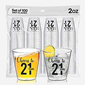 Cheers to 21 Plastic Shot Glasses 100 Pcs, 2 oz Each, 21st Birthday Shot Glass, 21 Shot Glass, 21st Birthday Party Favors, Cheers To 21 Years, 21st Birthday Shot Glasses, 21st Shot Glass for Her