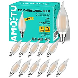 AMDTU E12 Type C 40 Watt Equivalent 2700k Frosted LED Bulb Candelabra Small Base Candle Dimmable Chandelier Light Ideal for Dining Rooms Living Rooms and bedrooms Long Lasting Light for Cozy Settings