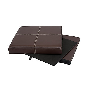 Otto & Ben Folding Box Chest with Memory Foam Seat, Stitch Faux Leather Small Ottomans Bench Foot Rest Stool, 15 Inch, Brown