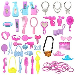 BARWA 43 PCS Doll Accessories Travel Toiletries Clip Bag Crown Necklace Comb Camera Rubber Band for 11.5 inch Doll Xmas Gift…
