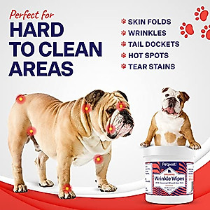 Petpost | Bulldog Wrinkle Wipes for Dogs - Natural Coconut Oil Formula Cleans and Soothes Pug Wrinkles and Folds - 100 Ultra Soft Cotton Pads