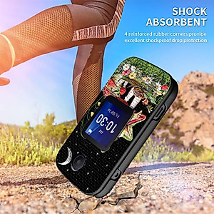 Case for Alcatel Go Flip 4 / TCL Flip Pro / TCL Flip Phone Case with Tempered Glass Screen Protector, Anti-Slip Kickstand Shockproof PC Stylish Cover for TCL Flip Pro, Mushroom and Frog Moon Stars