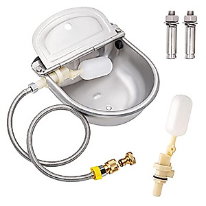 ZHEQOGZH Automatic Dog Water Dispenser Water Trough for Livestock Pig Chicken Waterer Stainless Steel Automatic Waterer Bowl with Float Valve Drain Plug Braided Hose Garden Hose Quick Connect Fittings