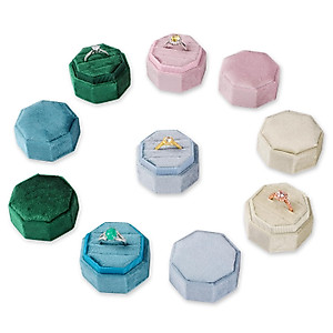 MYEBIUAI Velvet Ring Box 3 Slots, Premium Jewelry Ring Storage Gift Box Vintage Ring Display Holder Case for wedding ceremony Proposal Engagement (Beige)