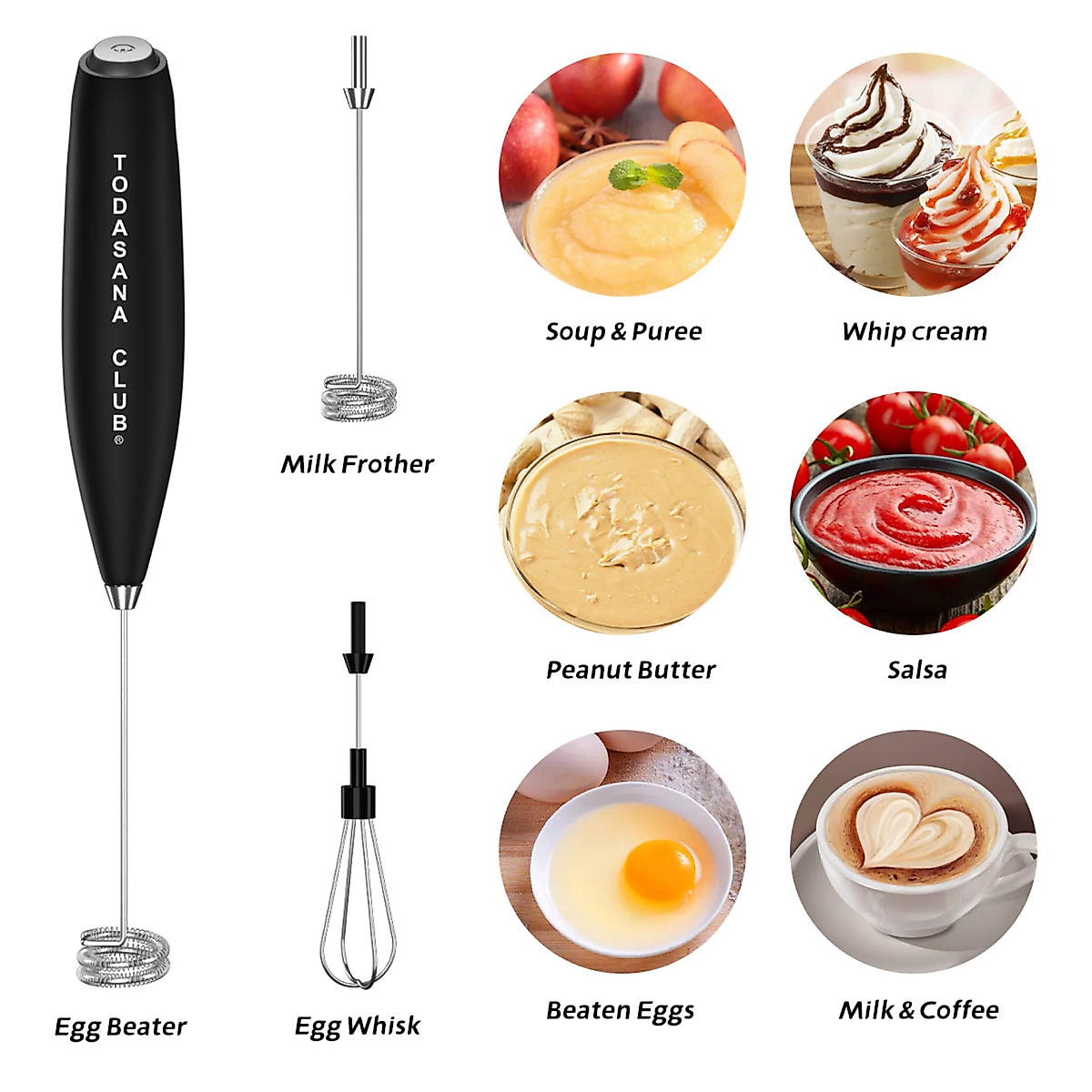 Todasana Club 2024 Milk Frother Wand | Best Double Whisk Milk Frother Handheld | High Powered 19000rpm/min With Improved Motor Electric | Drink Mixer For Coffe, Cappuccino, Frappe, Matcha & More