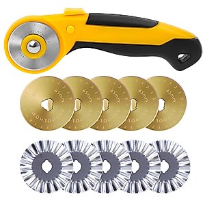 AUTOTOOLHOME 45mm Rotary Cutter Automatic Fabric Cutter 5pcs Titanium Replacement Blades 5pcs Pinking Rotary Blades with Safety Lock for Quilting, Sewing, Crafts