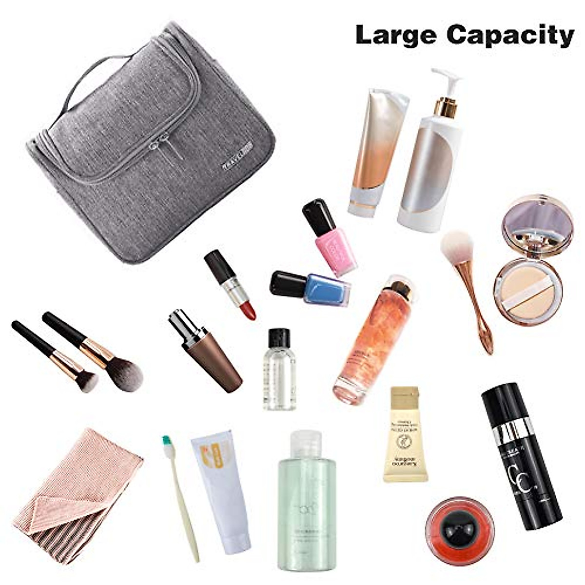 Homthumb Hanging Toiletry Bag for Women and Men,Water-resistant Travel Cosmetic Makeup Organizer Bag for Bathroom Shower,Grey