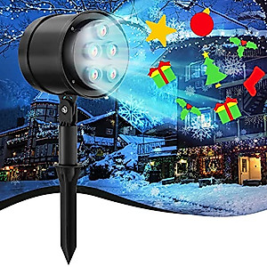 Goplus Christmas Projector Lights, Rotating Projection Lamp with 65° Adjustable Angle, Lawn Stake, Water Proof Landscape Decorative Lighting for Christmas, Holiday, Party, Garden