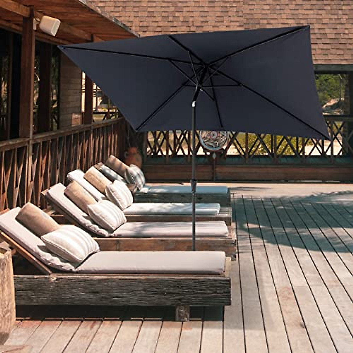 FLAME&SHADE 6.5 x 10 ft Rectangular Outdoor Market Patio Table Umbrella with Tilt, Anthracite