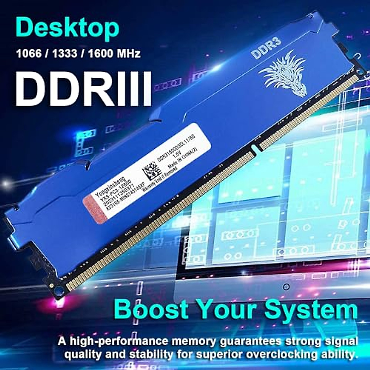 Yongxinsheng DDR3 16GB Kit (8GBx2) Desktop RAM 1600MHz PC3-12800 UDIMM Non-ECC Unbuffered 1.5V 2Rx8 Dual Rank 240 Pin CL11 PC Computer Memory Upgrade Module (Blue)
