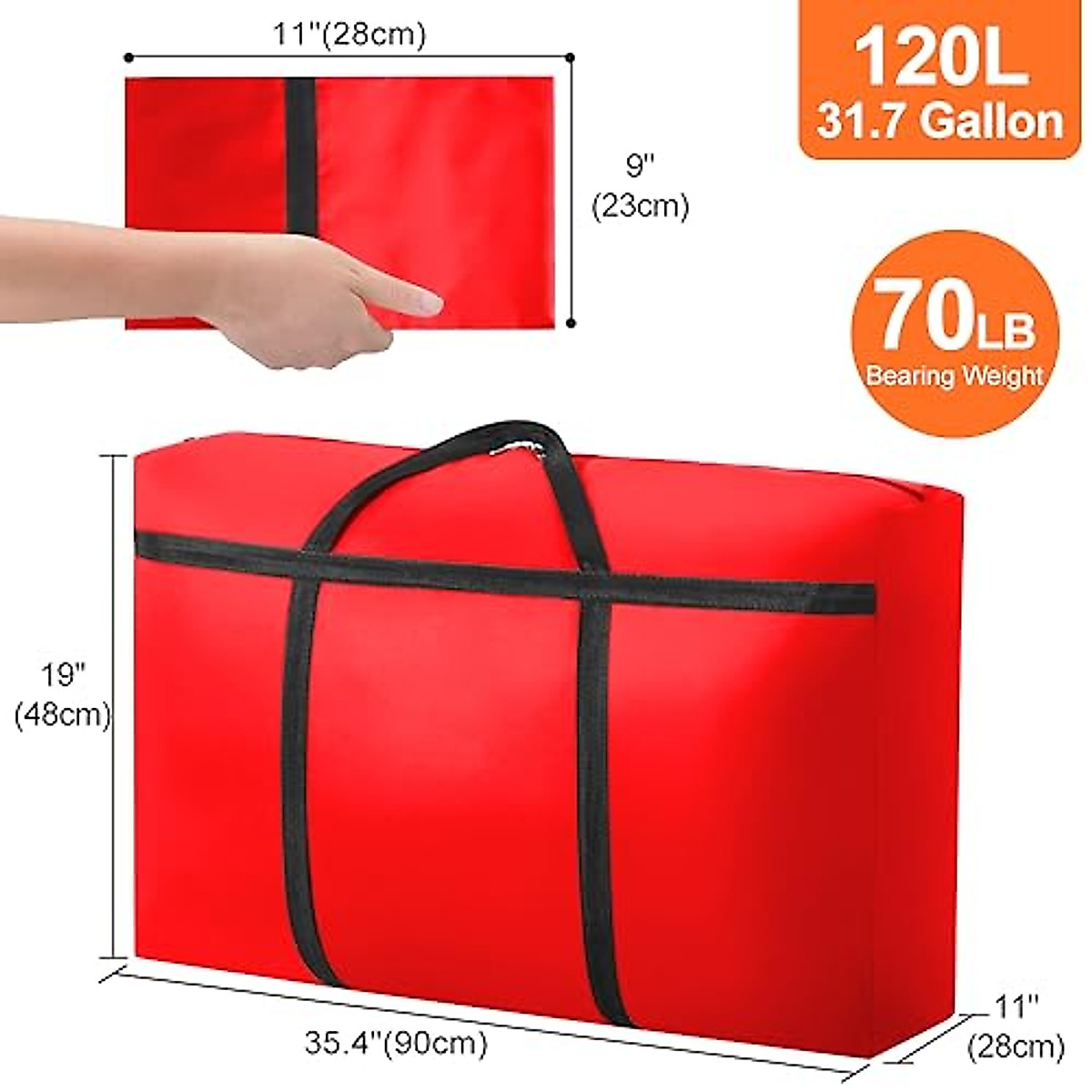 CIVJET 2 Pack Moving Bags Heavy Duty Extra Large with Strong Zippers, Storage Totes Bag with Handles for College Students, Moving Supplies & Boxes for Clothes, Storage Containers for Camping (Red)