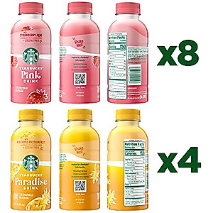 Starbucks Pink & Paradise Drink, 2 Flavor Variety Pack, Coconut Milk, 14oz Bottles (12 Pack)