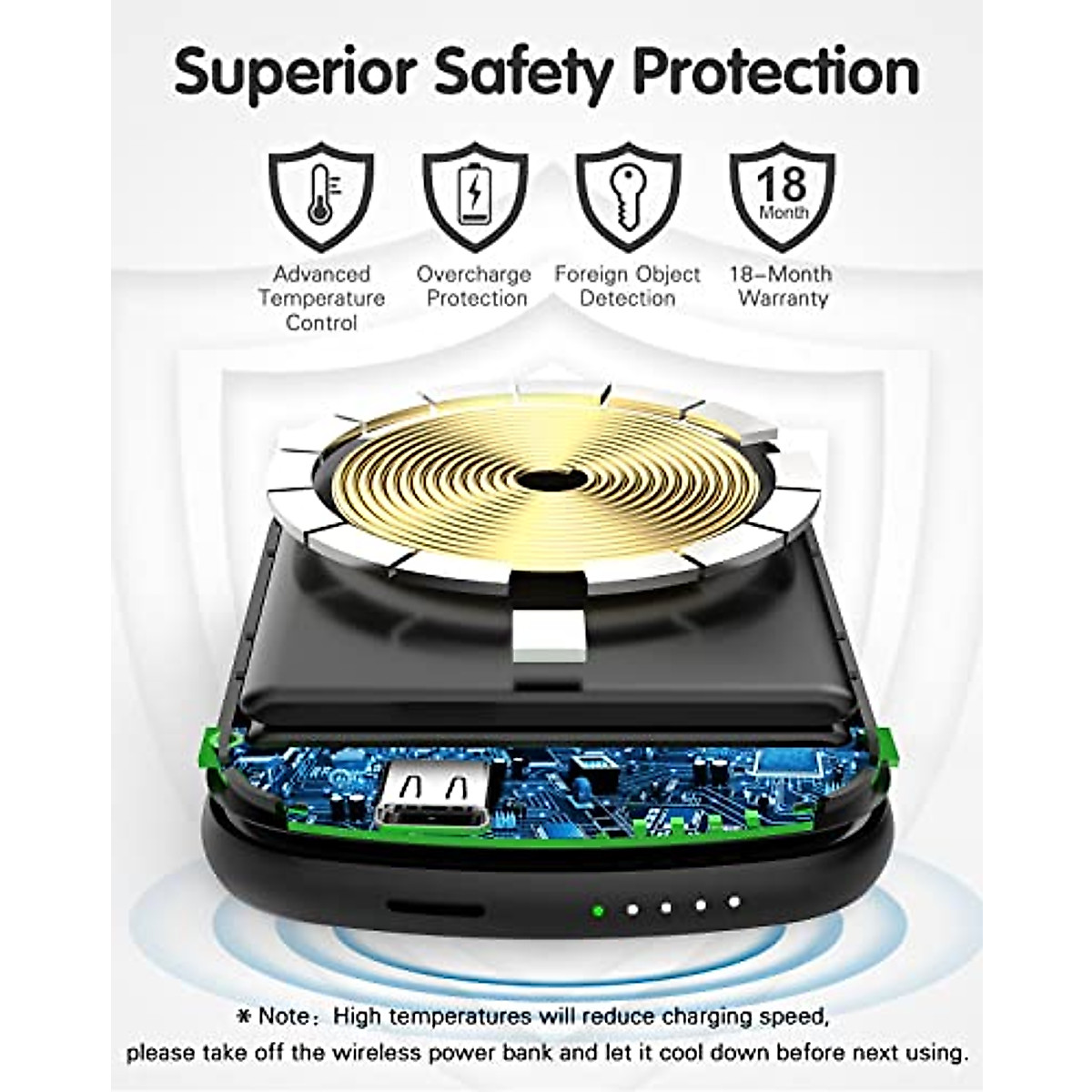 YaNovate Magnetic Power Bank, 5000mAh Magnetic Wireless Power Bank Portable Charger, PD 20W External Battery Pack Compatible with iPhone 12/13 Pro/12 Pro Max/12Mini - Black