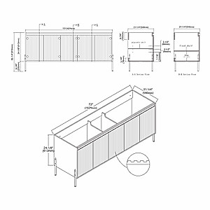 Dowell 72“ Fluted Design Vanity Set – Modern Bathroom Cabinet with Soft-Close Door & Shelf.Glossy White- 002 72 21V/7322BPBL