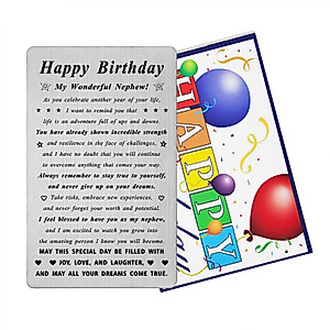 Nephew Birthday Gifts - Metal Engraved Birthday Card for Nephew - Happy Birhday My Wonderful Nephew Gifts Unique
