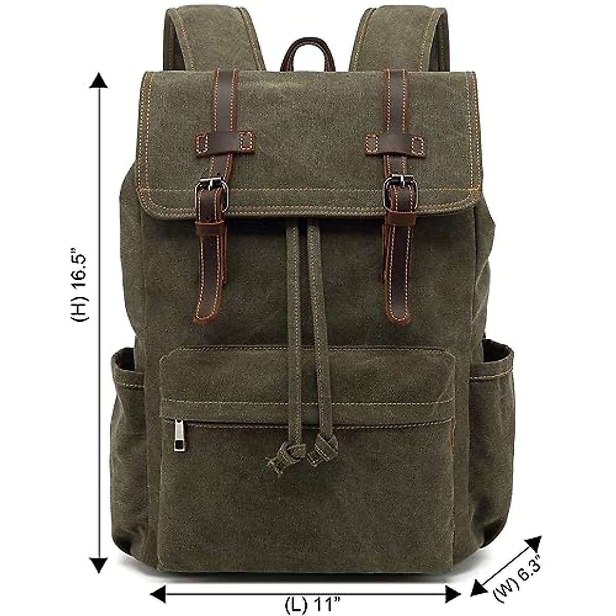 HuaChen Vintage Canvas Backpack, Mens Travel Rucksack for Laptop Hiking Bag (M83_Green)