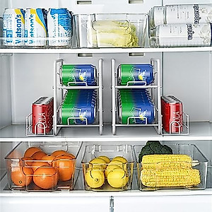 2 Pack - MOOACE Can Dispenser with Side Rack, Stackable Can Storage Organizer Holder for Canned food Kitchen Cabinet Pantry Countertop, White