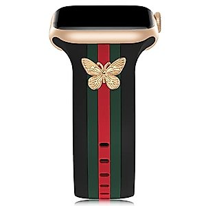 Designer Band with Charms Decor Compatible with Apple Watch Band 38mm 40mm 41mm 42mm 44mm 45mm 49mm Women Men, Stylish Silicone Sport Wristbands for iWatch Series 8 7 6 5 4 3 2 1 SE Ultra