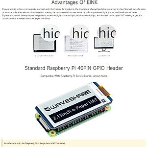 Newest 2.13inch E-Ink Display HAT (V4) Compatible with Raspberry Pi 5/4B/3B+/3B/2B/B+/A+/Zero/Zero W/WH/Zero 2W Series Boards 250x122 Resolution SPI Interface Supports Partial Refresh @XYGStudy