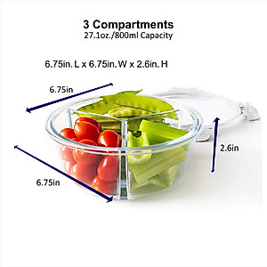 Orii 4 Pack Glass Meal Prep Containers with Lids, 2 or 3 Compartments for Food Storage, BPA-Free, Leak Proof & Airtight (Charcoal Gray Handles)