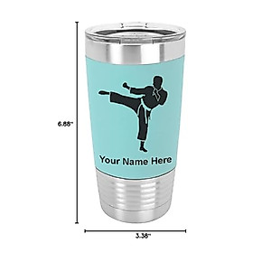 LaserGram 20oz Vacuum Insulated Tumbler Mug, Karate Man, Personalized Engraving Included (Silicone Grip, Teal)