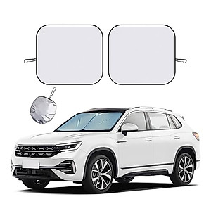 Ziciner 2 PCS Car Windshield Sun Shade, Auto Sun Heat and UV Rays Blocker, 31.1"×27.9" Foldable Automotive Front Window Sunshade Protector, Universal Vehicle Interior Accessories (Silver)