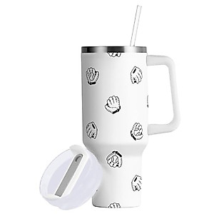 DIGTIA Stainless Steel Insulated Tumbler w/Handle & Straw, Baseball Double Wall Vacuum Travel Coffee Mug Cup w/Lid, Leak-Proof Sports Glove Sport Water Bottle,40oz