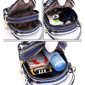 Multi Zipper Pocket Plaid Small Crossbody Bag Handbags Cell Phone Purse Wallet for Women (Gray)