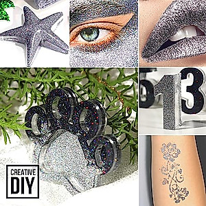 Holographic Ultra Fine Glitter & Chunky Glitters, Teenitor 110g Resin Glitter and 100g Chunky Craft Glitter, Nail Glitters, Festival Glitters for Epoxy Resin Tumblers Body Hair Face Crafts-Silver