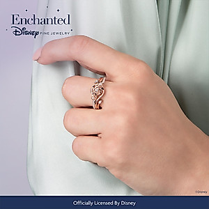 Jewelili Enchanted Disney Fine Jewelry Belle Rose Diamond Ring 1/6 CTTW in 14K Rose Gold over Sterling Silver, Size 9