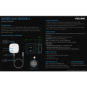 YoLink Water Leak Sensor 2,1/4 Mile World's Longest Range Smart Home Water Leak Sensor,Water Leak Detector with Built-in Siren Up to 105dB,Works with Alexa and IFTTT-YoLink Hub Required,YS7904-UC