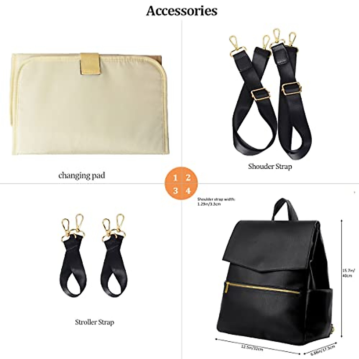 KZNI Leather Diaper Bag Backpack, Diaper Backpack Nappy Baby Bags for Mom Unisex Maternity Diaper Bag with Stroller Hanger|Thermal Pockets|Adjustable Shoulder Straps|Water Proof| LargeCapacity(Black)