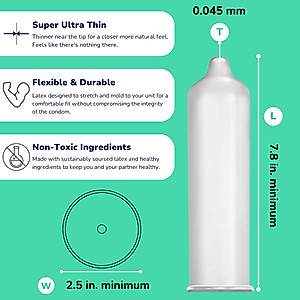Royal Extra Large Ultra Thin Vegan Condoms for Men - Premium Lubricated Natural Condom - Unflavored Lubricant, Organic Latex - Odorless, Snug, Natural Feel - Safe & Durable - 10 Pack