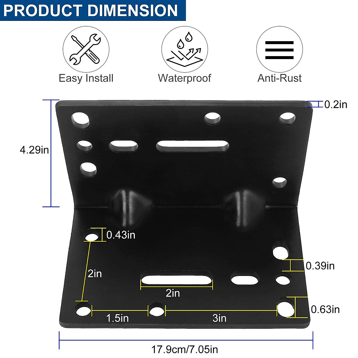 Universal Winch Mount Bracket, Heavy Duty Right Angle Mounting Winch Bracket, 5MM / 3/16INCH Thickness Solid Steel Hand Winch Bracket Winch Mounting Plate for Trailers, ATV, Trucks and Vehicle
