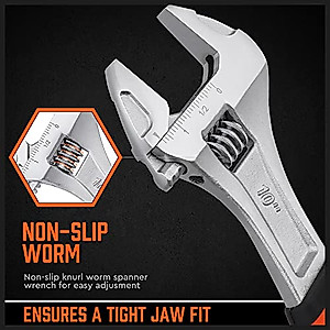 HORUSDY 3-piece Adjustable Wrench Set, 6-Inch 8-Inch & 10-Inch, Metric & SAE Scales, Extra-Wide Jaw Crescent Wrenches Set