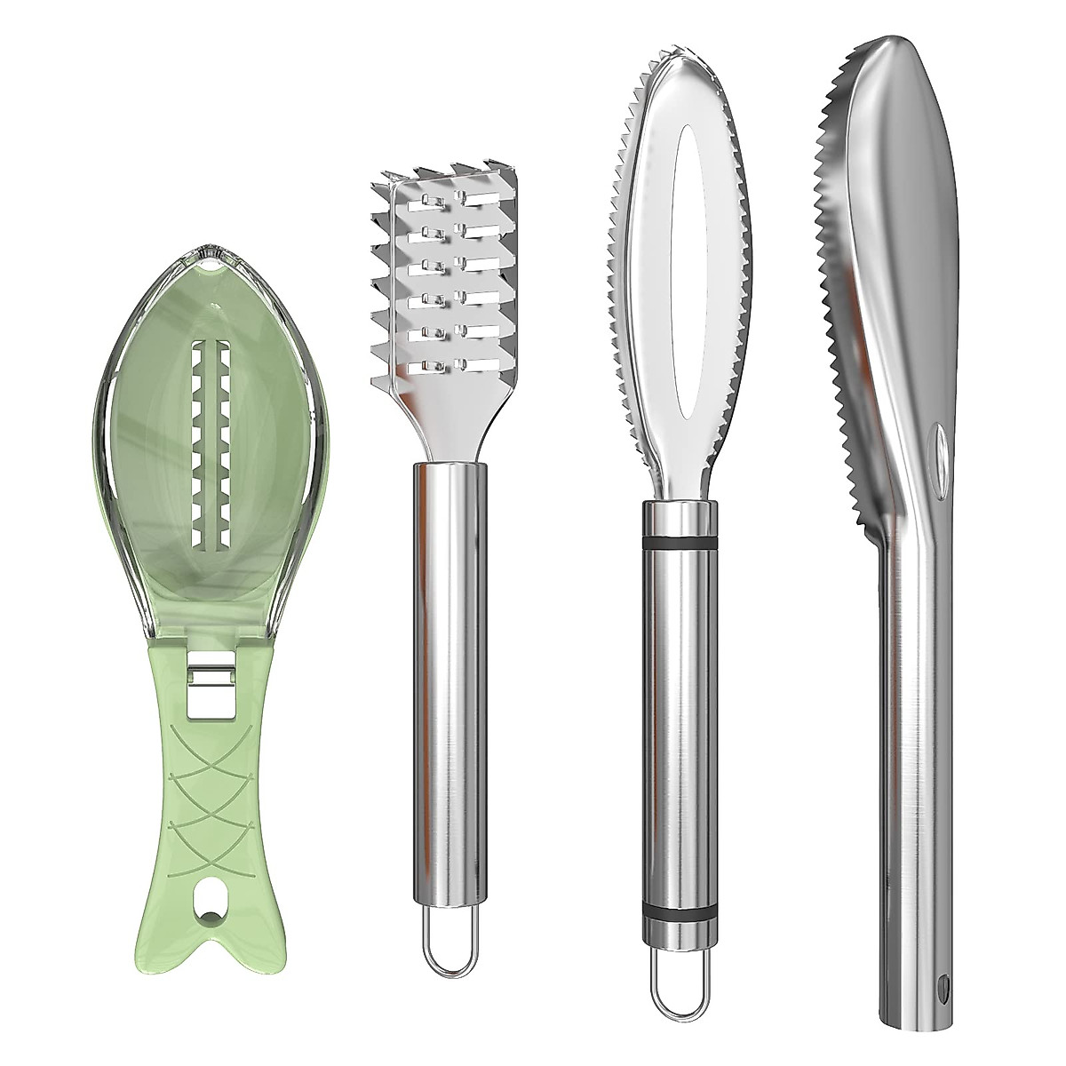4 Pieces Fish Scale Remover Cleaner Kit Fish Scale Cleaning Tool Fish Skin Grates Stainless Steel Serrated Fish Scale Scraper for Kitchen Fish Cleaning Tools