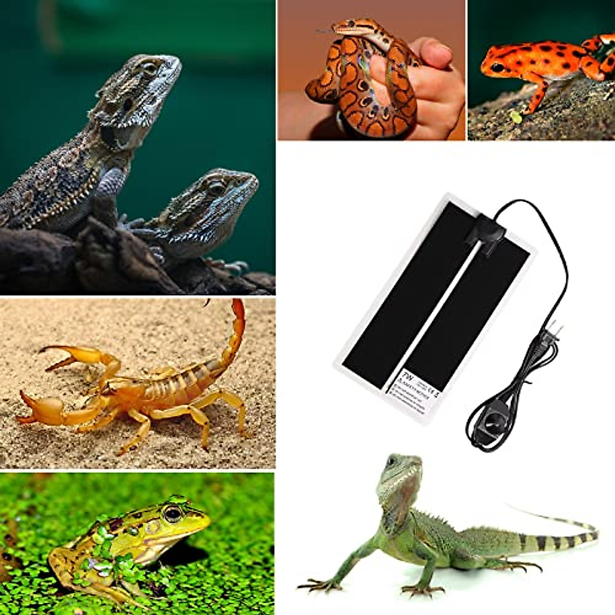 7W 11 x 6 Inch Reptile Heating Pad with Temperature Controller, Non-Adhesive Waterproof Heat Mat, Power Adjustment Tank Terrarium Heater Mat for Reptiles, Amphibians, Pets, Small Animals and Seeding