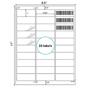 Rhyqabo 1" X 2-5/8" Address Labels Sticker,900 Labels Mailing Labels,for Laser and Inkjet Printers,Return Address Labels 8.5" × 11" White 30 Sheet,Strong Adhesive